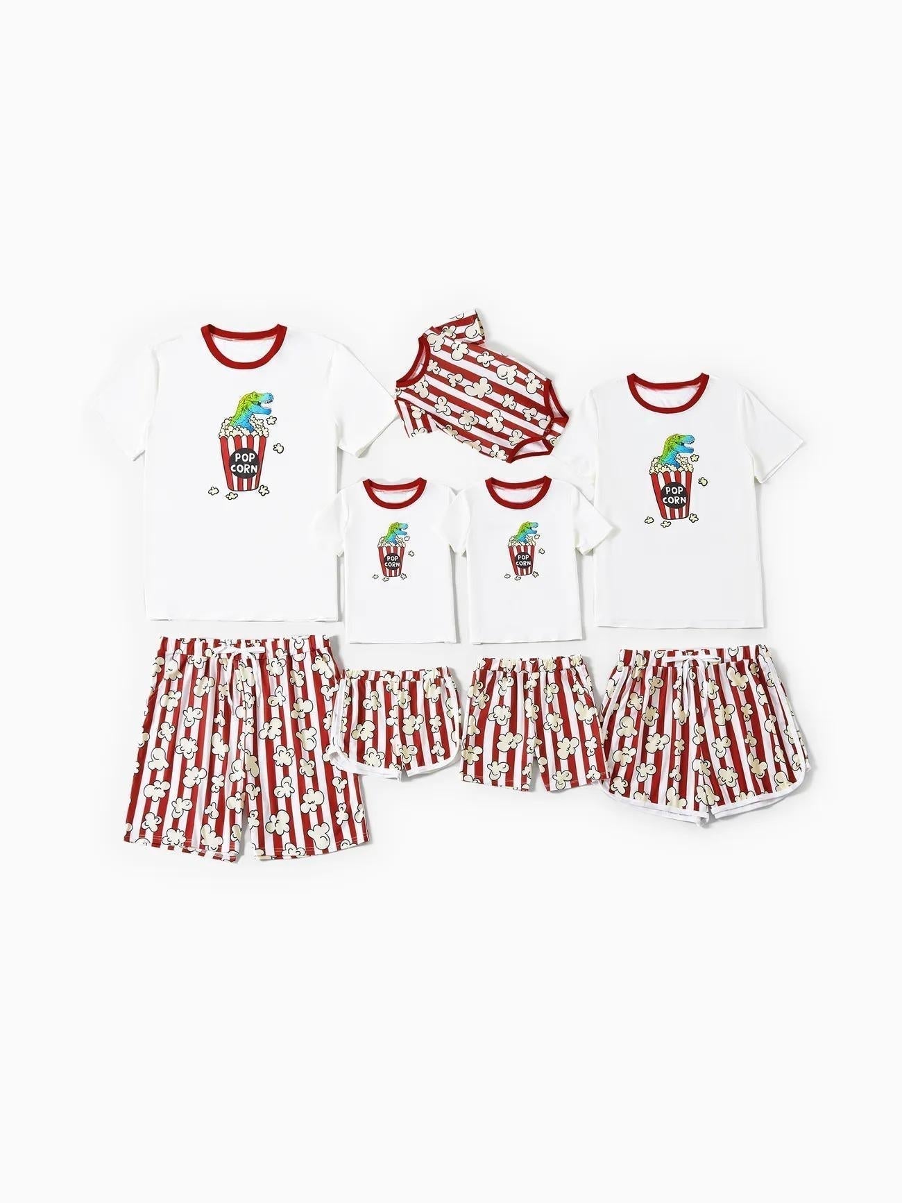 Family Matching Popcorn Pattern Top And Stripe Shorts Set – Outfit Lander