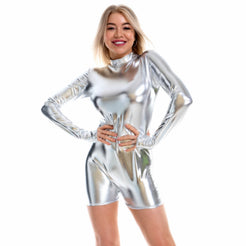 Metallic Shiny Long Sleeve Zipper Romper – Outfit Lander